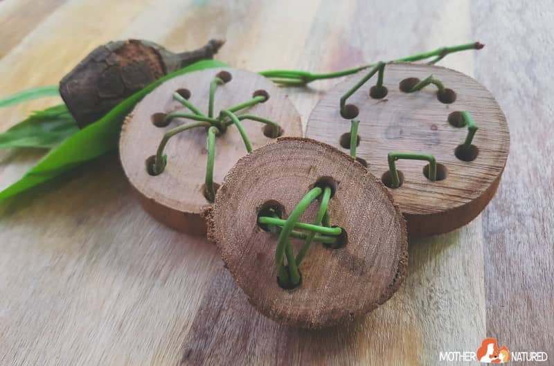 DIY nature weaving wood slices for natural fine motor skill development